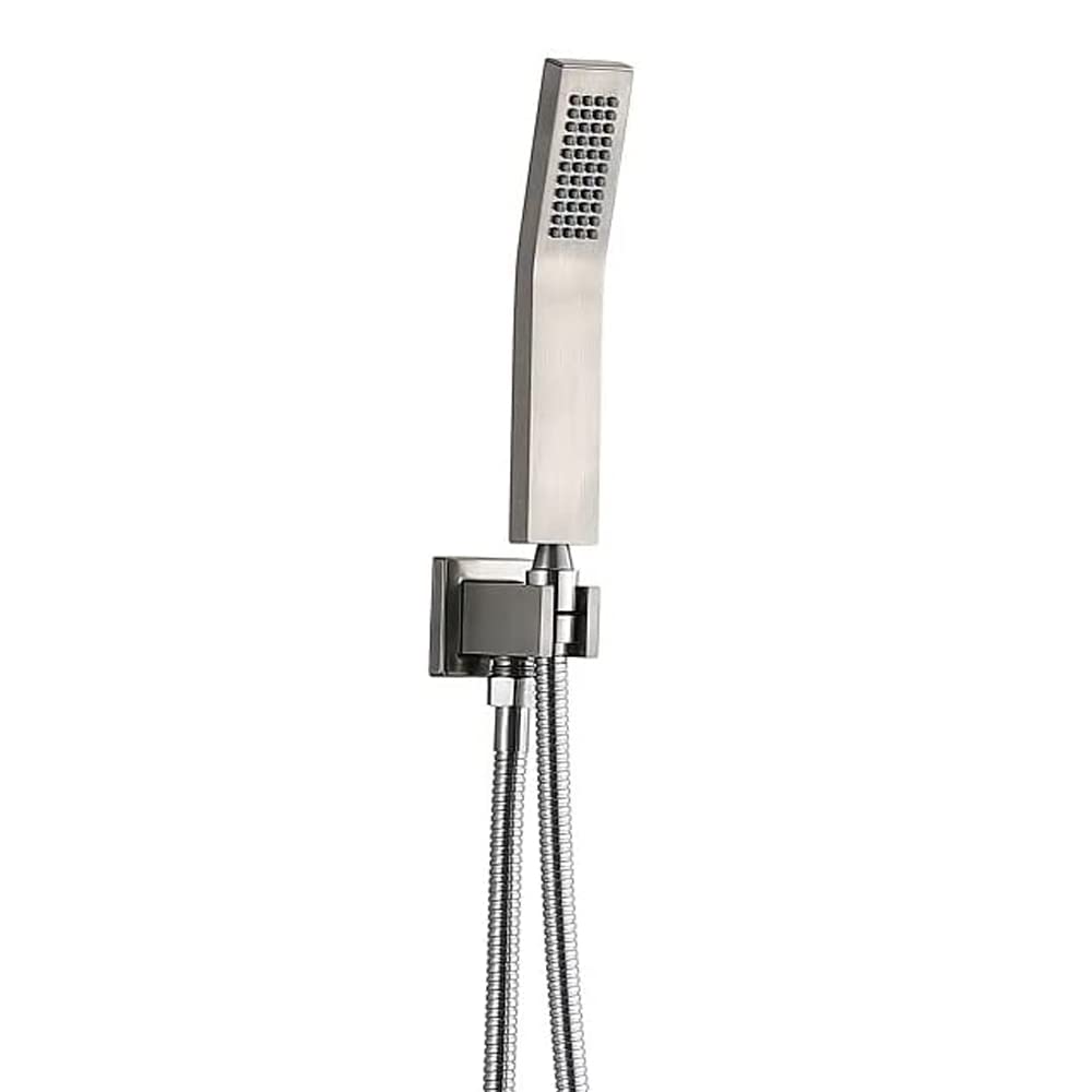 Brass Square Hand Held Shower Head, Luxury High Pressure Showerhead Kit with Wall Connector and Hose Set for Bathroom Showering System Brushed Nickel
