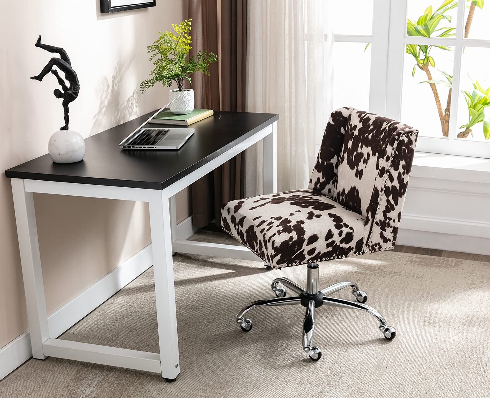 Kmax Home Office Desk Chair, Armless Modern Task Chair for Small Space, Cow