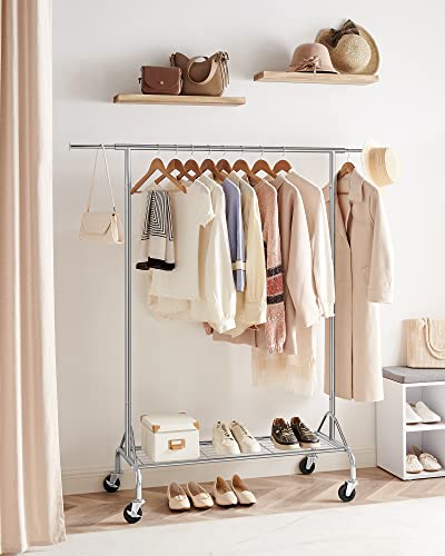SONGMICS Heavy Duty Metal Clothes Rail with Shoes Shelf, Maximum Load of 50 kg, one Rod, Silver