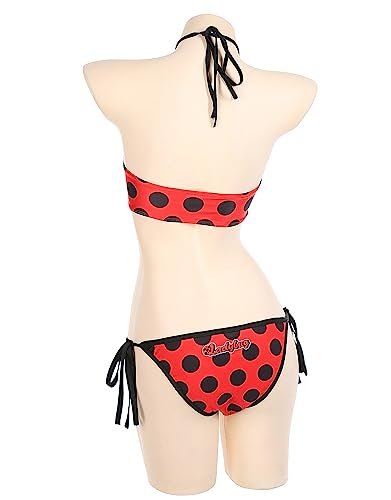 Miraculous Women's Ladybug Classic Beach Halter Top with Tie-Side Bottom Bikini Bathing Suit (as1, Alpha, m, Regular, Regular, Red)