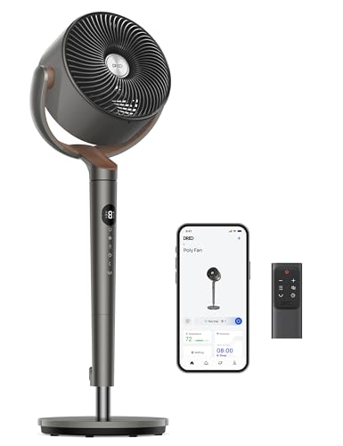 Dreo Smart Fan for Bedroom, 120° Oscillating Standing Fan, DC Motor, Quiet Pedestal Fans, 8 Speeds, 6 modes, 23dB Low Noise, Floor Fan for Whole Room, 35-40'' Adjustable Height, with Wi-Fi/Voice