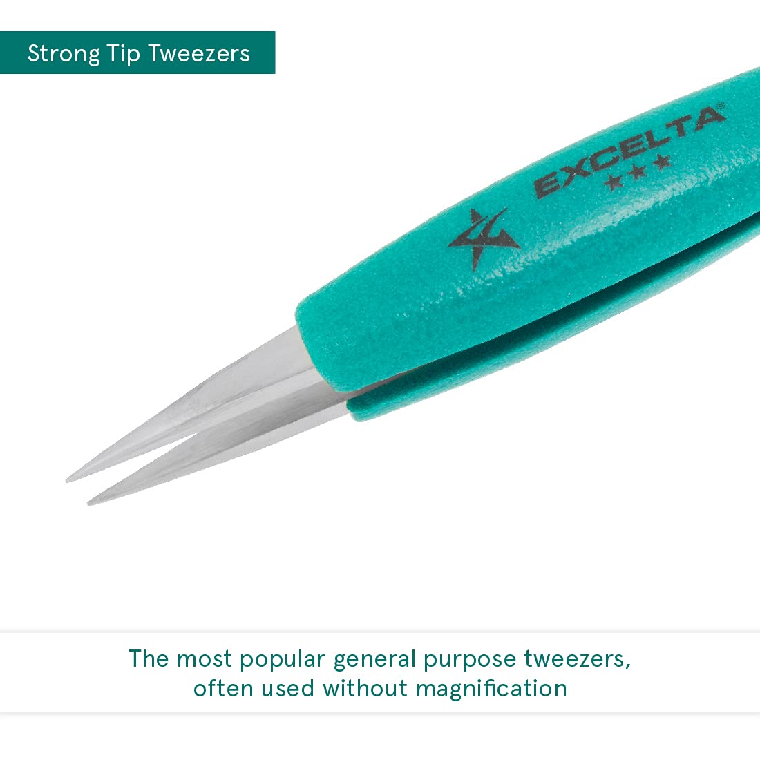 Excelta Tweezer, Straight Strong Tip Tweezers, Stainless Steel, Anti-Magnetic, Ergo-Grips, 5” Overall Length