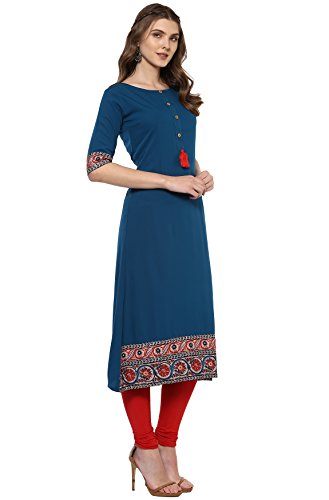 Janasya Indian Women's Tunic Tops Crepe Kurti For Women(JNE2100-KR-144-L) Turquoise
