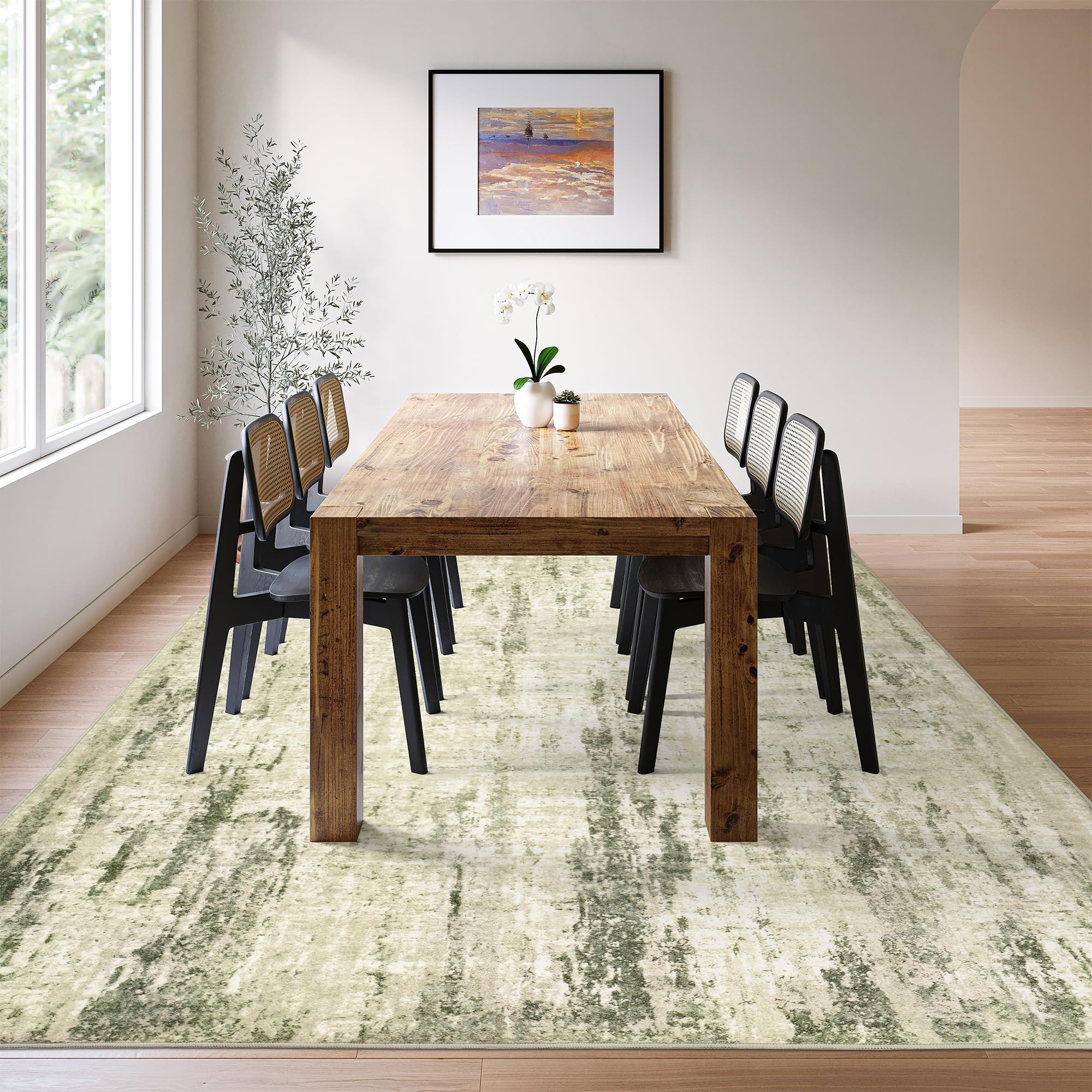 Valenrug Washable Rug - Stain Resistant Area Rugs for Living Room, Non Slip Backing Printed Rugs for Bedroom, Folable Machine Washable Area Rug(Green,8'x10')