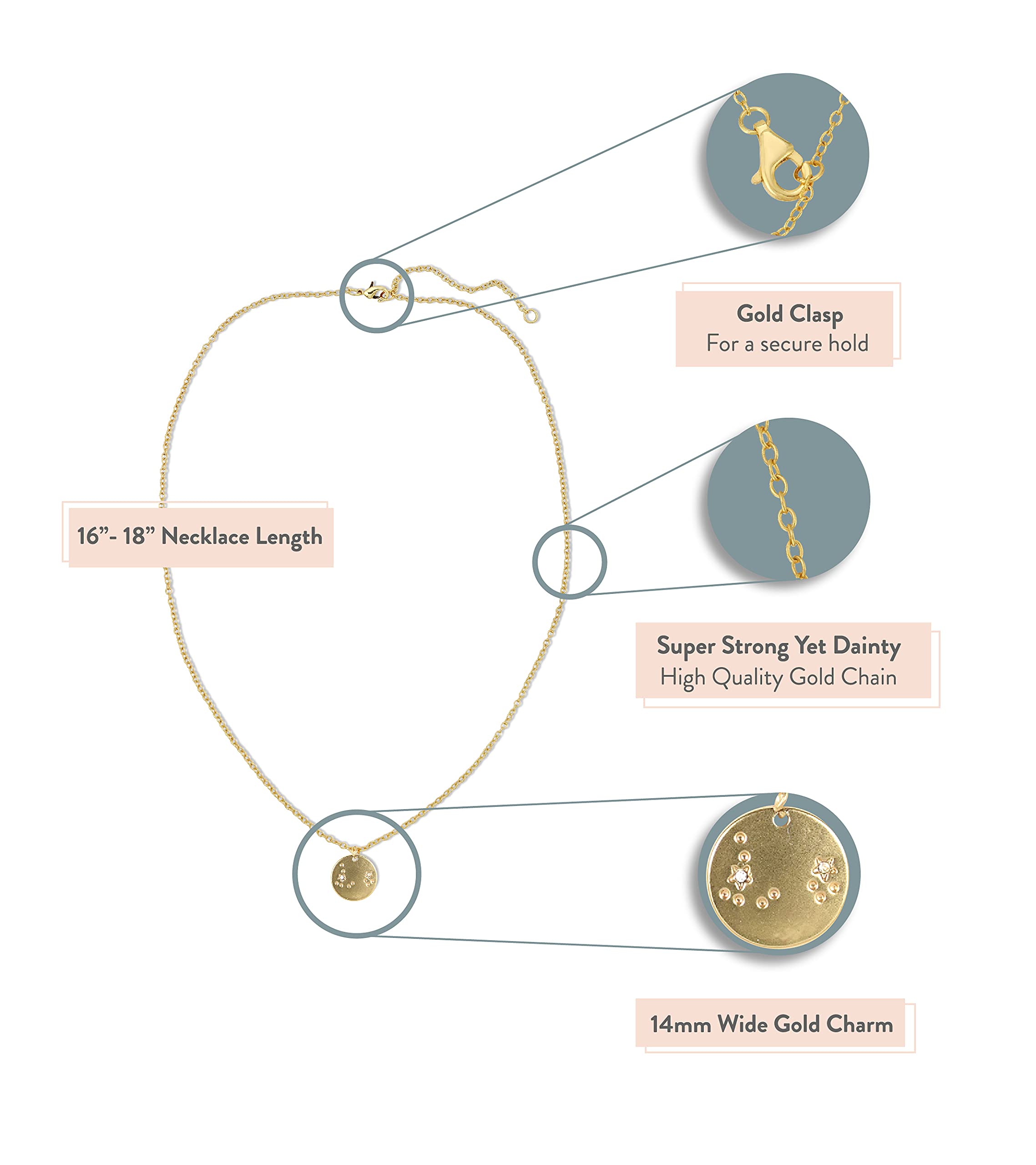 Lucky Feather Pisces Zodiac Sign Constellation Pendant Necklace for Women, 14K Gold-Dipped with Adjustable 16” – 18” Chain