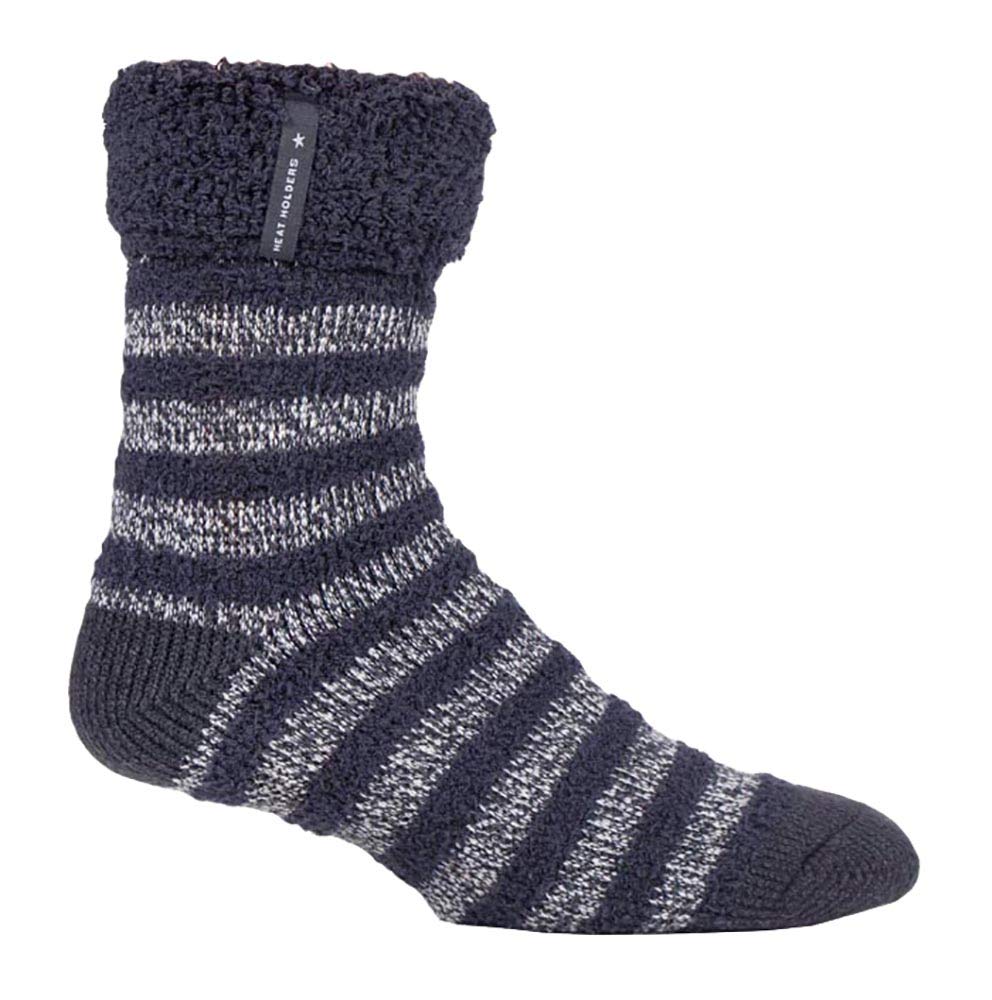 Heat Holders Mens Luxury Cozy Soft Fleece Lined Fluffy Bed Socks for Sleep (Charcoal Stripe (Olwen), 7-12)