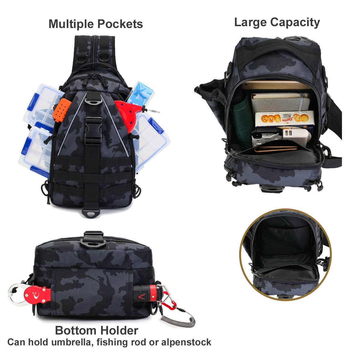 BraveHawk OUTDOORS Tactical Sling Pack Backpack, 800D Military Nylon Oxford Water Resistant MOLLE Utility Two Shoulder Backpack EDC Crossbody Bag Outdoor Daypack Organizer (Medium)