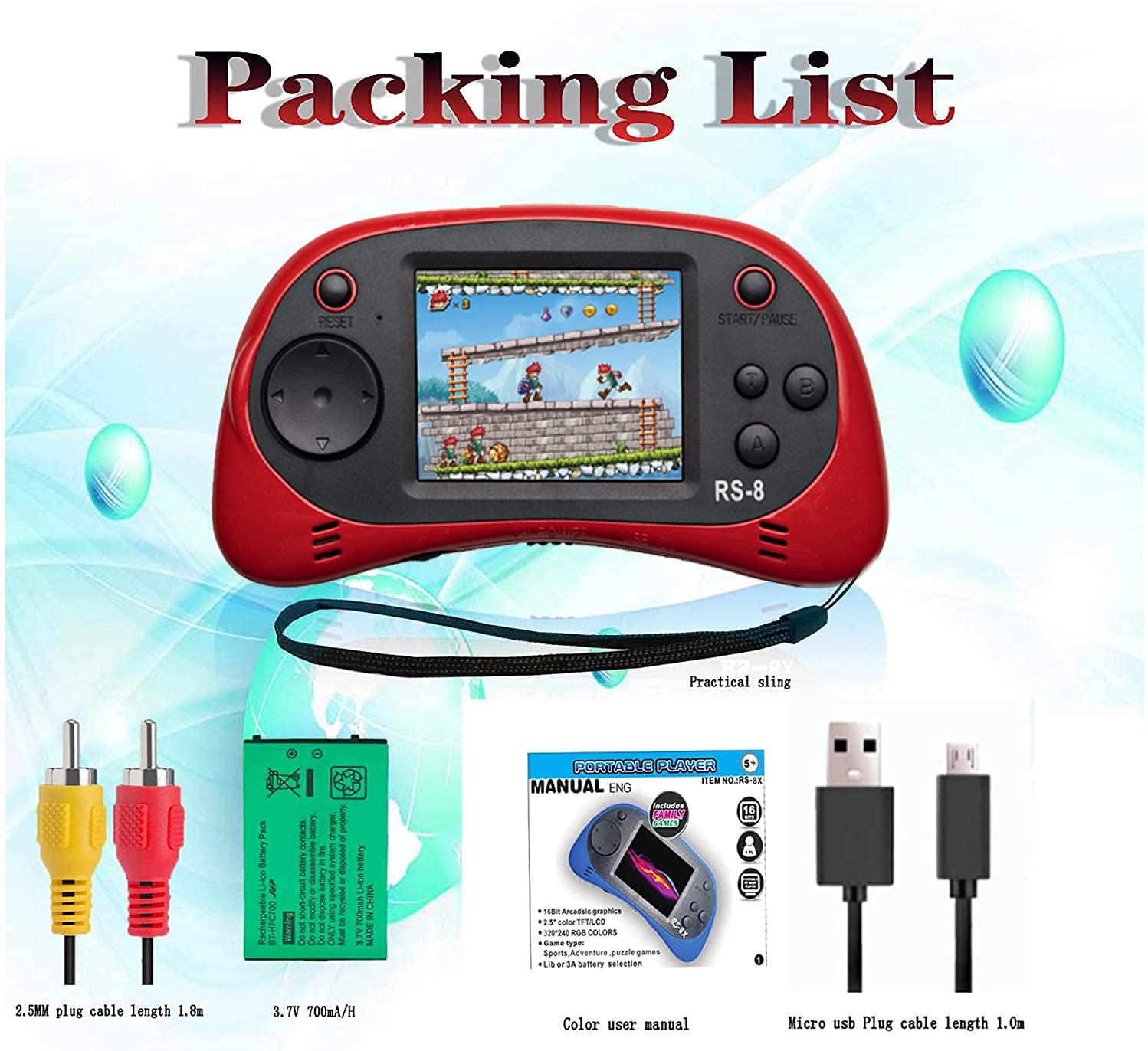 MJKJ Portable Handheld Game Console for Kids, Mini Travel Game Console 2.5-Inch LCD Screen Built-in 200 Classic Game Handheld Video Console Supports AV/TV, Game Boy Favorite (Red)