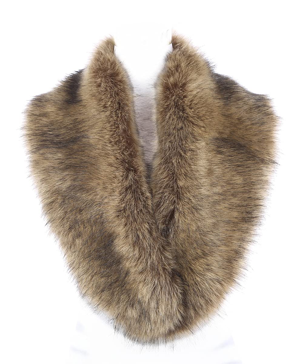 Lucky Leaf Women Winter Faux Fur Ornate Scarf Wrap Collar Shrug for Cocktail Party Bridal Wedding (Paille, 100cm / 39inch)