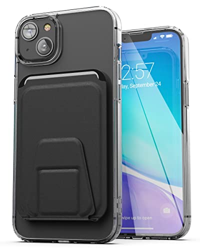 Encased Wallet Case Set Designed for iPhone 14 Plus Case with Magnetic Kickstand Card Holder (Screen Protector Included) Compatible with MagSafe, Crystal Clear (3-in-1)