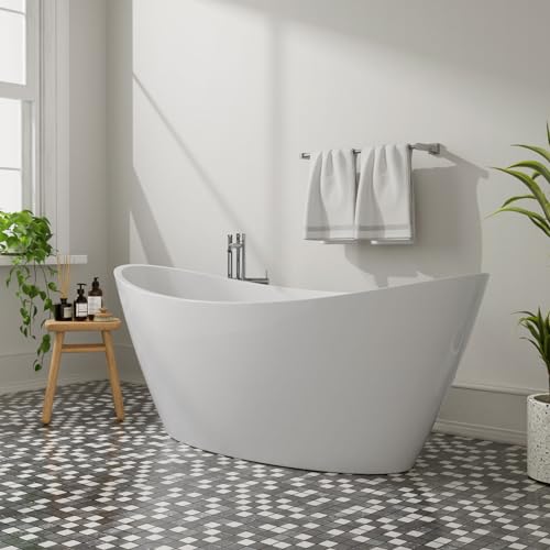 Empava 67" Acrylic Freestanding Bathtub Soaking SPA Tub Modern Stand Alone Bathtubs in White SA1518
