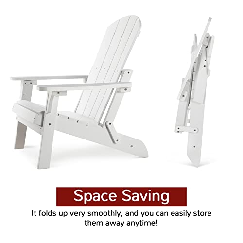 Stoog Folding All-Weather Adirondack Chairs Set of 2, 400 lbs Support, Outdoor Plastic Adirondack Chair, Looks and Feels Like Wood for Garden, Lawn, Deck, Pool, White