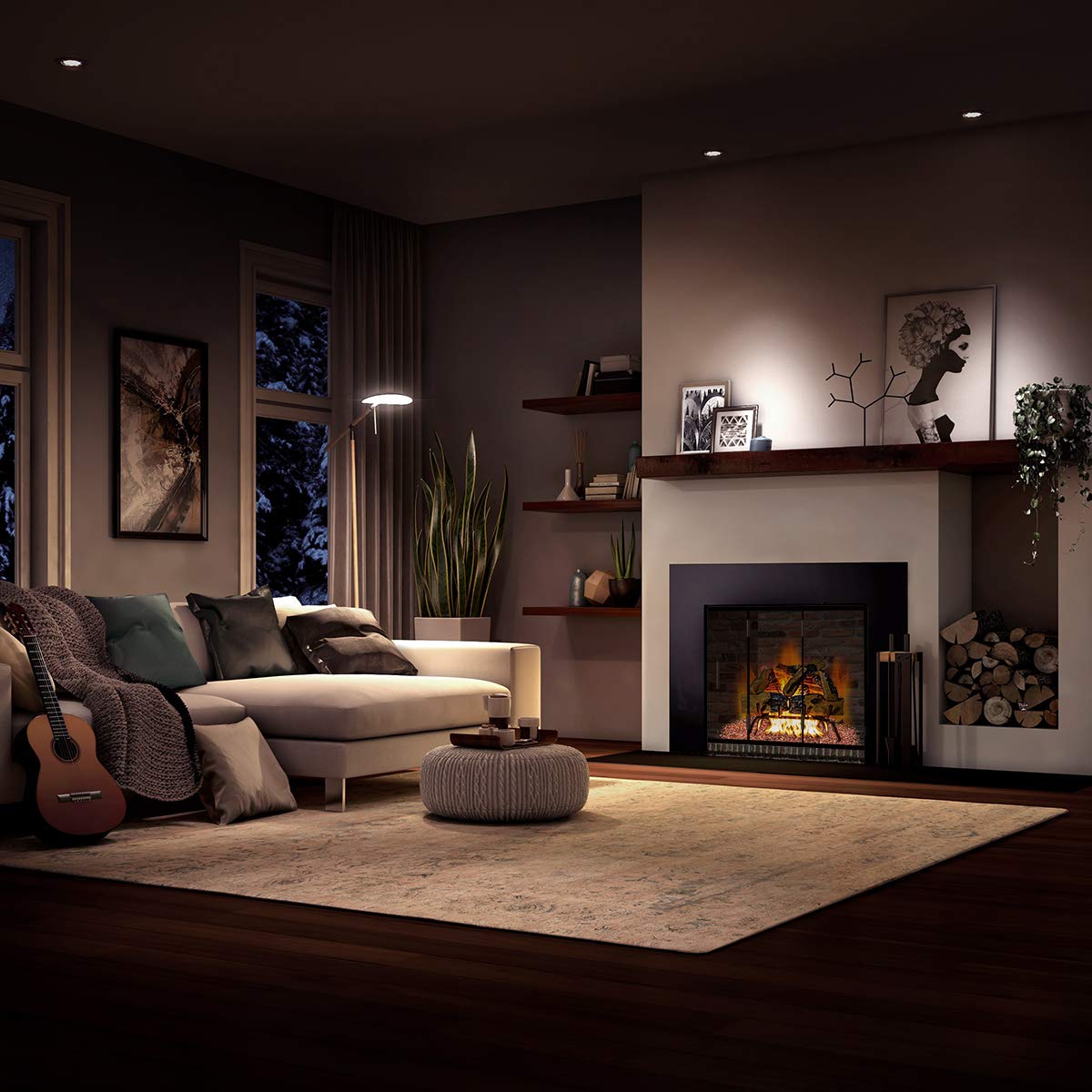 Barton 18" Premium Ceramic Log Set w/Adjustable Dual Burner 30,000 BTU Vent-Free Natural Gas Glowing Ember ANSI Indoor Fireplace Fire Wood Fake Realistic