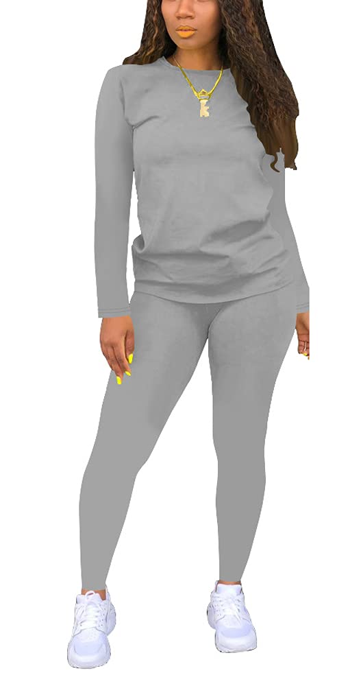 BSCCOYZ Women's 2 Piece Outfits Solid color Casual Short Sleeve T Shirts Bodycon Long Pants Joggers Tracksuit