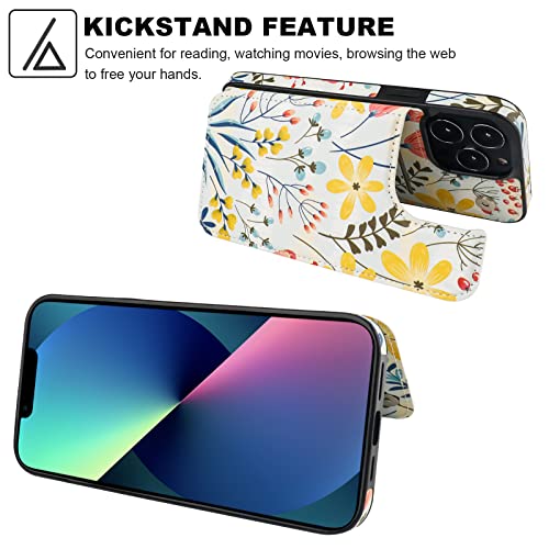HAOPINSH for iPhone 13 Pro Case Wallet with Card Holder, Floral Flower Pattern Back Flip Folio PU Leather Kickstand Card Slots Case for Women Girls, Double Magnetic Clasp Shockproof Cover 6.1"