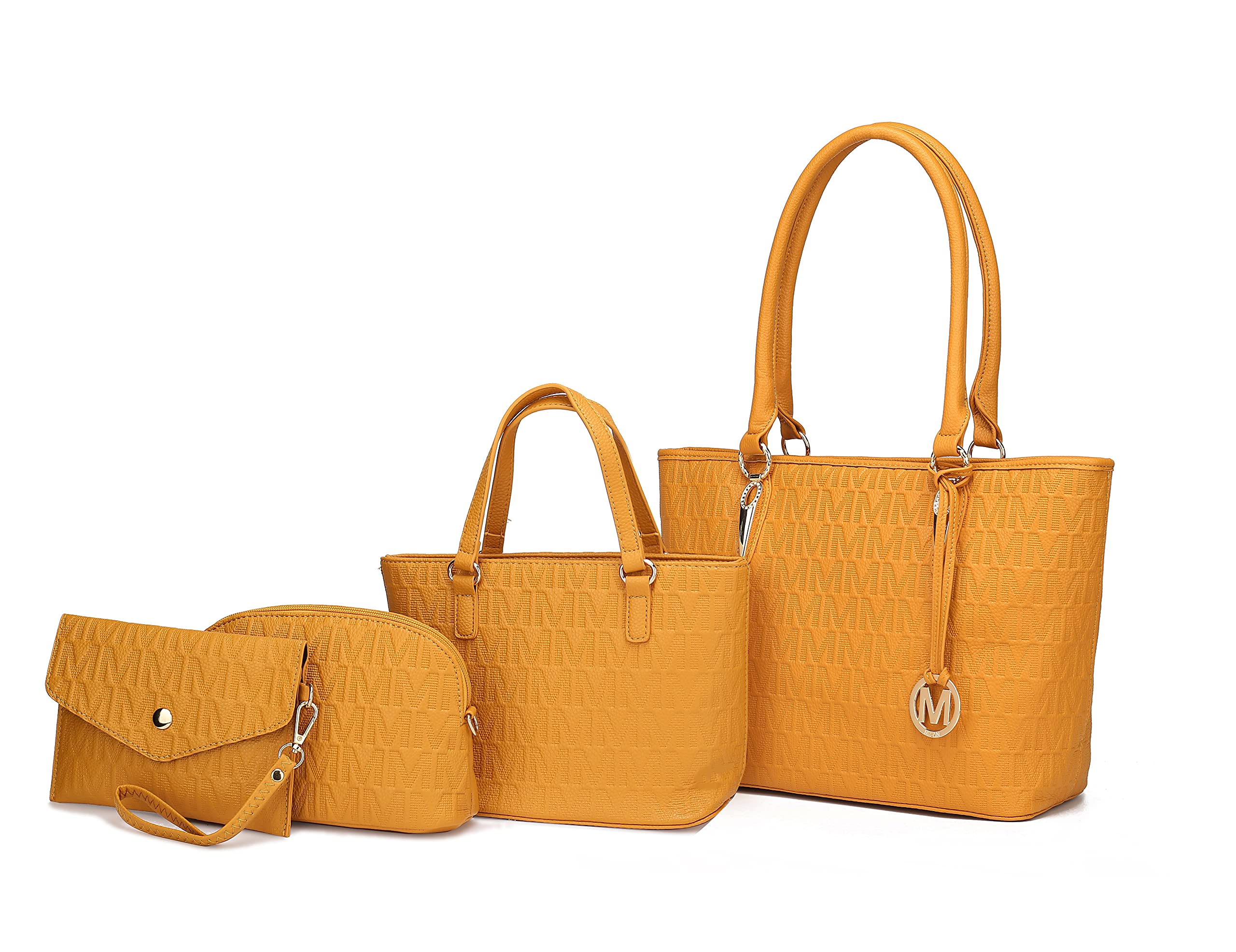 MKF Collection Tote Bag for Women, Shoulder Handbag & Wristlet Pouch Purse Top Handle Vegan Leather 4Pcs Set Pocketbook Edelyn Mustard Yellow by Mia k