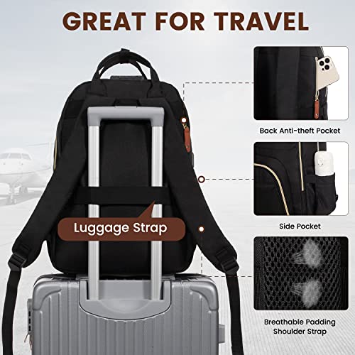 LOVEVOOK Laptop Backpack for Women, Unisex Travel Anti-theft Bag, Business Work Computer Backpacks Purse College Backpack for Men, Casual Hiking Daypack with Lock, 15.6 Inch, Black
