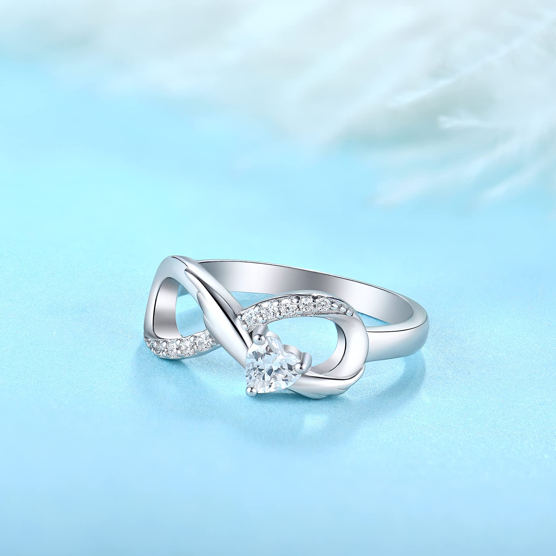 STARCHENIE Infinity Promise Ring 925 Sterling Silver Angel Wings Heart Ring for Women Size 6