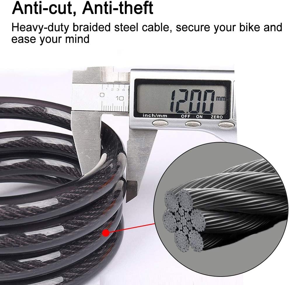 Bike Lock 120cm Cable Lock High Security 5 Digit Resettable Combination Coiling Bike Cable Lock, Anti Theft Bicycle Cable Locks with Mounting Bracket (White)
