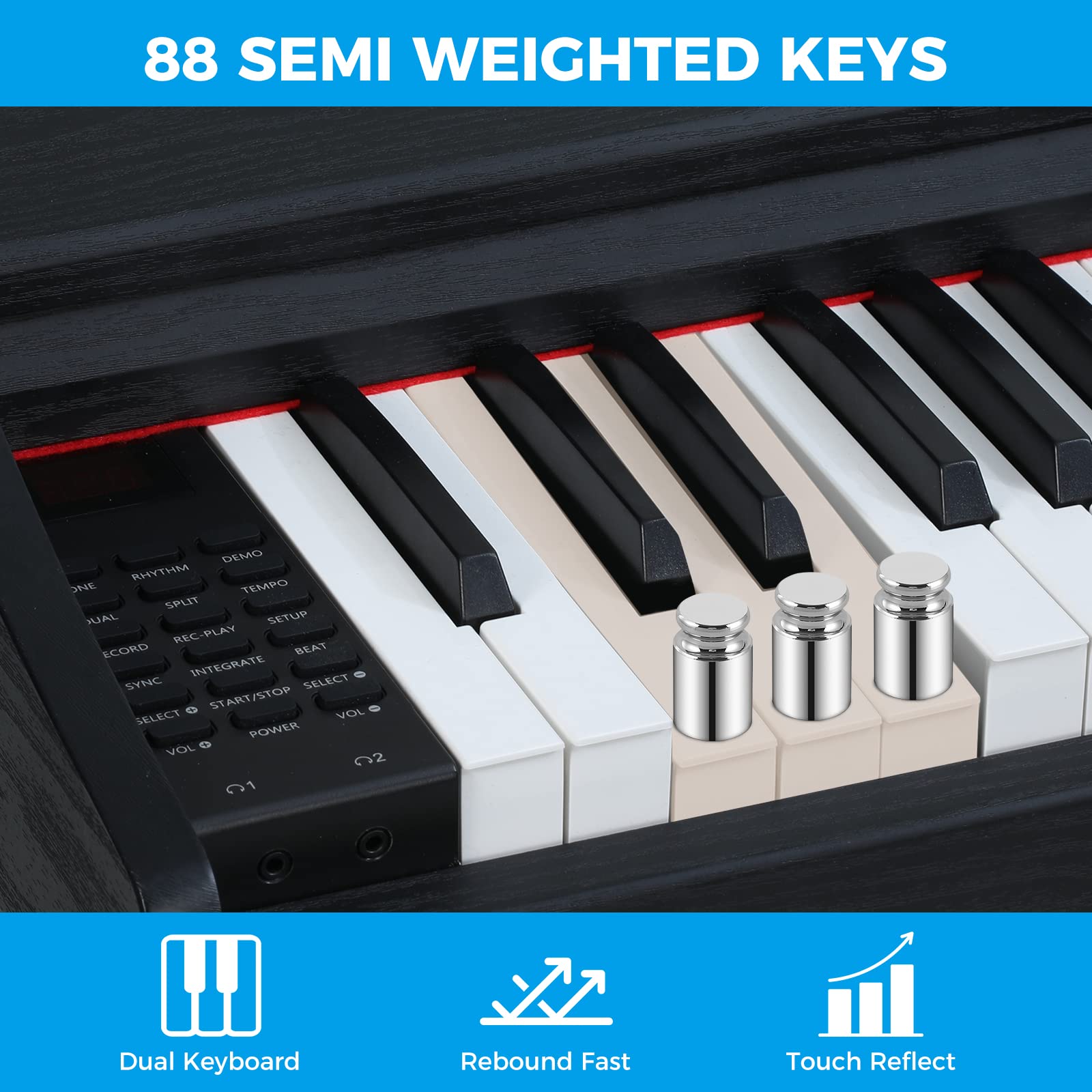 Asmuse 88 Key Digital Piano, Full Size Semi Weighted Electric Piano Keyboard With Furniture Stand/Triple Pedals/Power Supply