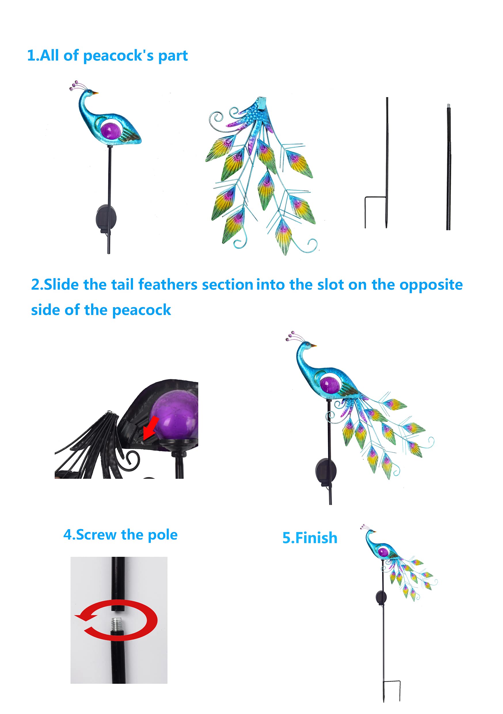 Stargarden Metal Solar Peacock Garden Stake, Garden Lights Solar Powered Waterproof Landscape Path Lights Outdoor Decorations for Pathway Patio Yard Lawn (Purple Ball)