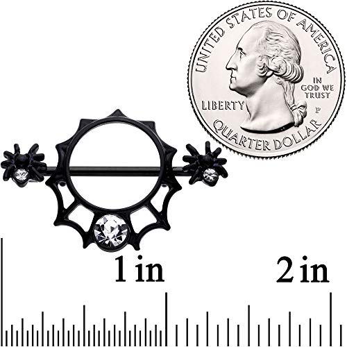 Body Candy 2Pc 14G Nipplerings Piercing Women PVD Steel Spider Web Nipple Shield Nipple Ring Set 9/16"
