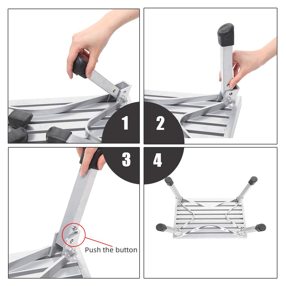 LUISLADDERS Aluminum Working Platform Step Stool Ladder RV Step Supports Up to 500lbs, Anti-Slip Surface & Rubber Feet Camper Step for Motor-Home,Trail, SUV