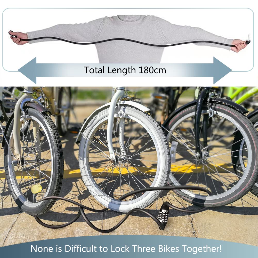Bike Lock Cable 7feet, 5 Digit Resettable Combination Bicycle Lock with 12mm Flexible Self Coiling Braided Steel Cable,Keyless Convenience with Frame Mount Bracket