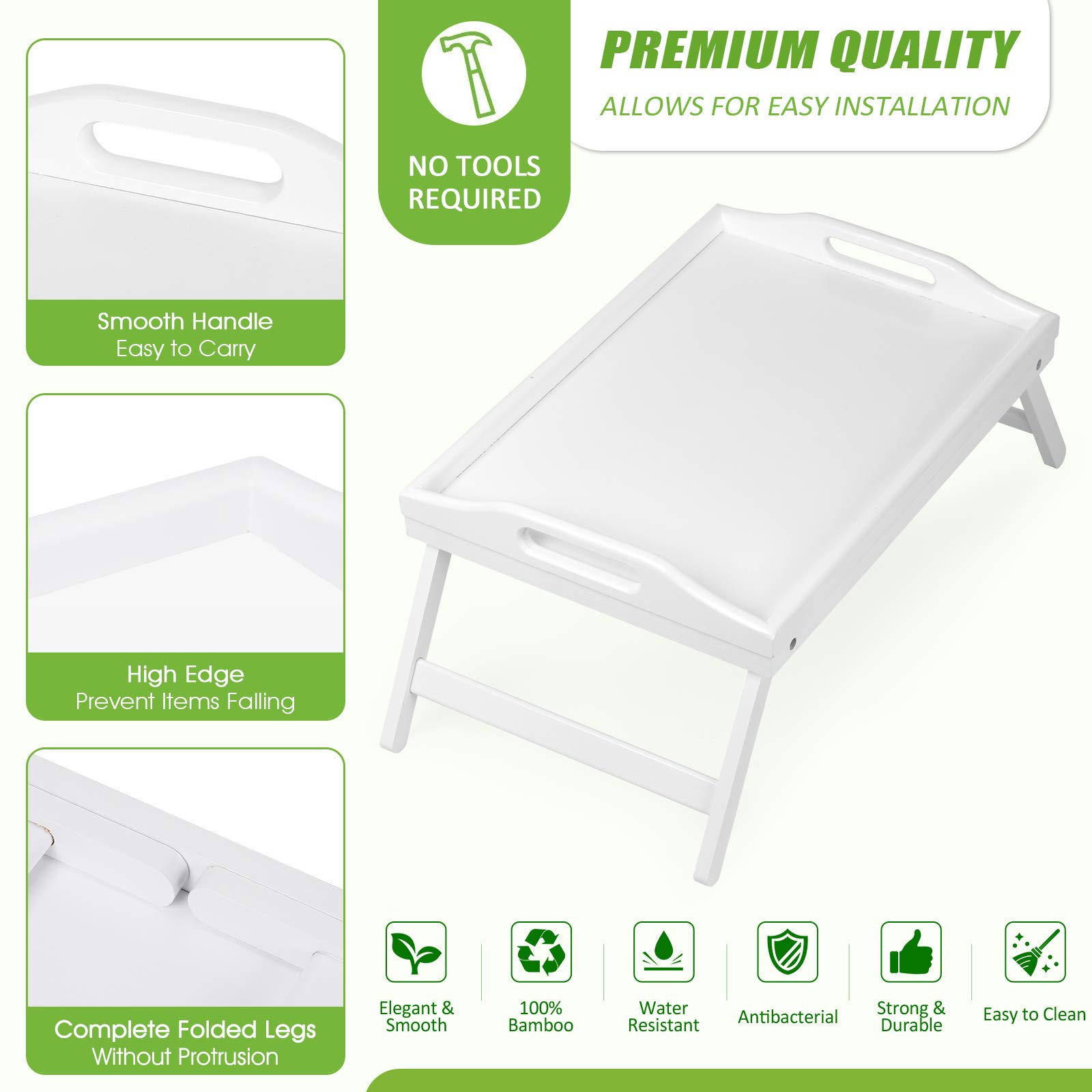 Bed Tray Folding Legs with Handles Breakfast Food Tray Table for Sofa Eating