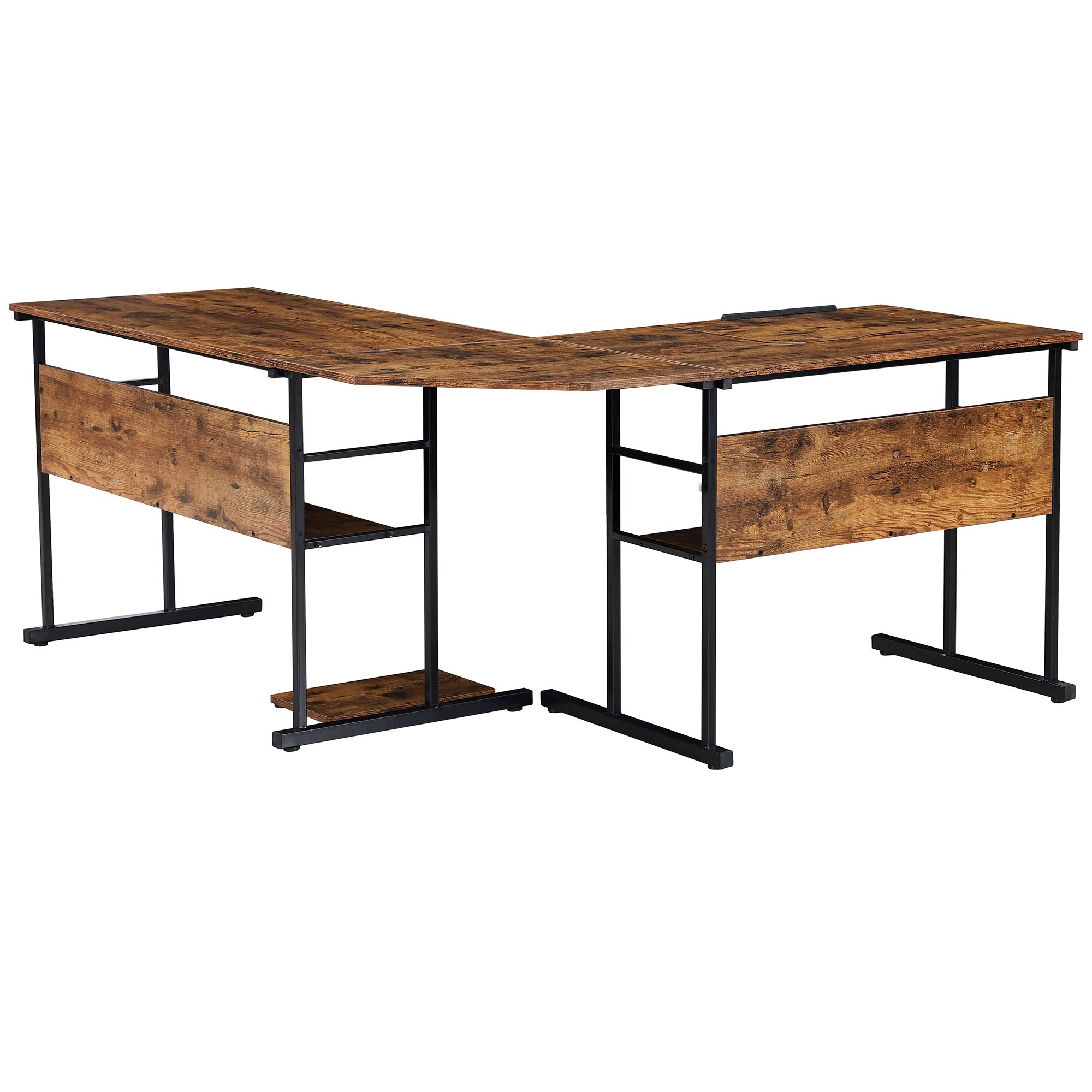 blackwolf 67 inches L-Shaped Desk, Corner Computer Desk with Bottom Bookshelves & CPU Stand, Drafting Drawing Table with Tiltable Desktop, Corner Desk Computer Workstation Home Office Desk (Brown)