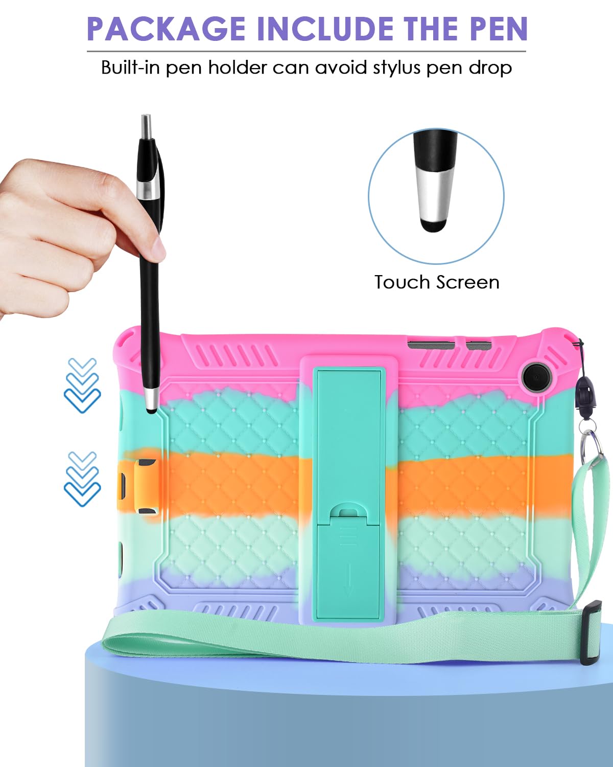 DETUOSI for Galaxy Tab A8 10.5 Case, Soft Silicone Lightweight Protective Smart Cover Case for Galaxy Tab A8 10.5 inch 2022 SM-X200/X205/X207 with Shoulder Strap & Stylus Pen, Dazzling Pink