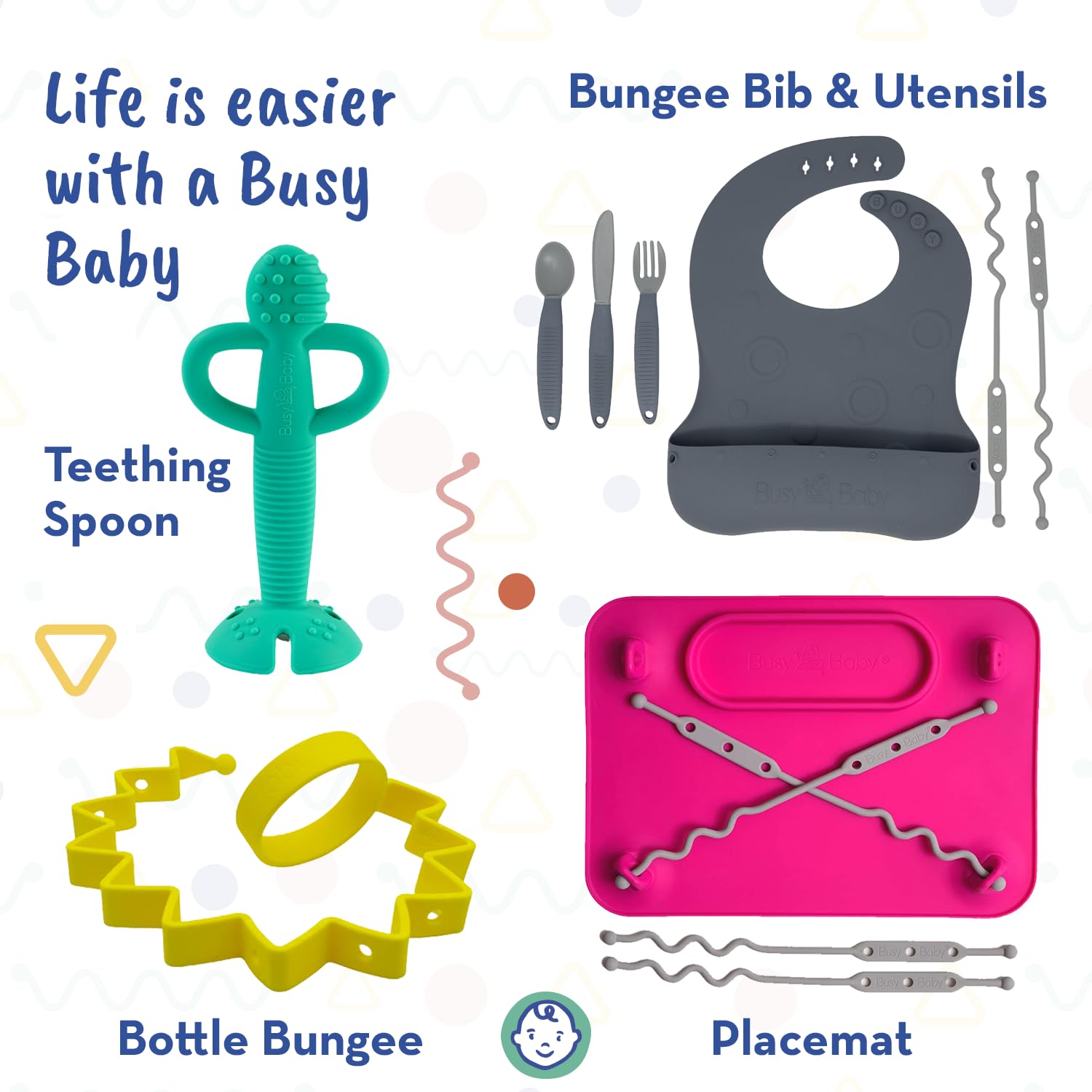 Busy Baby Bottle Bungee - Sippy Cup Strap - Keep Bottles and Sippy Cups Off The Floor - Great for Babies, Toddlers and Kids - Food Grade Silicone - Dishwasher Safe - Pewter