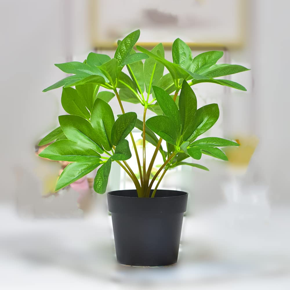MRTIOO Mini Potted Artificial Potted Plants Fake Plastic Leaves Plants, Realistic Fake Plant with Plastic Pot, for Home Garden Office Store Kitchen Decor - with Flowerpot