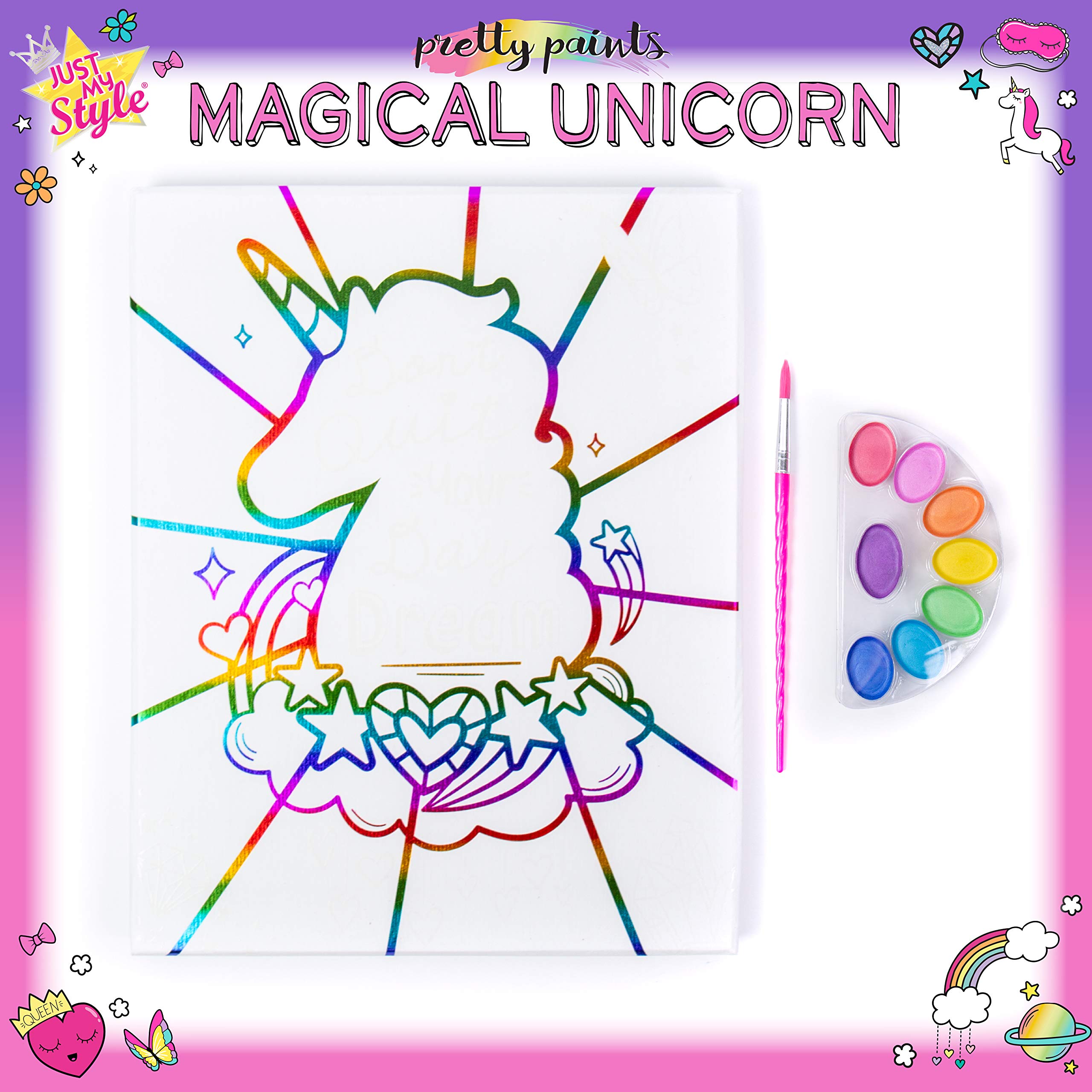 Just My Style Canvas- Magical Unicorn, Pre-Printed Paint Your Own Canvas Art by Horizon Group USA