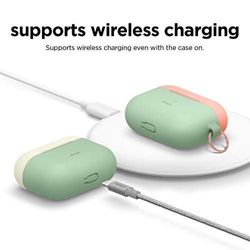 elago Duo AirPods Pro Case with Keychain Designed for Apple AirPods Pro Case Cover, 2 Caps + 1 Body (Front LED Visible) [ Classic White, Peach + Pastel Green ]