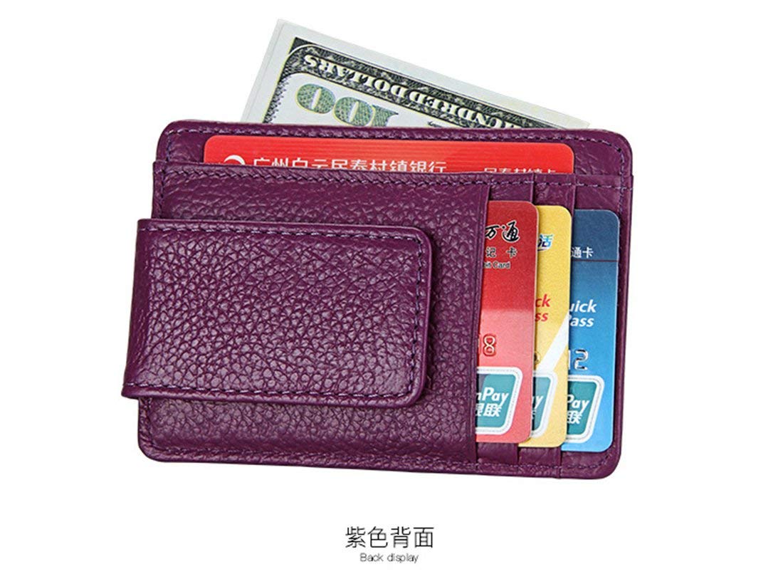 JNKET RFID Blocking Slim Money Clip Genuine Leather Minimalist Front Pocket Wallet for Men Women (Purple)