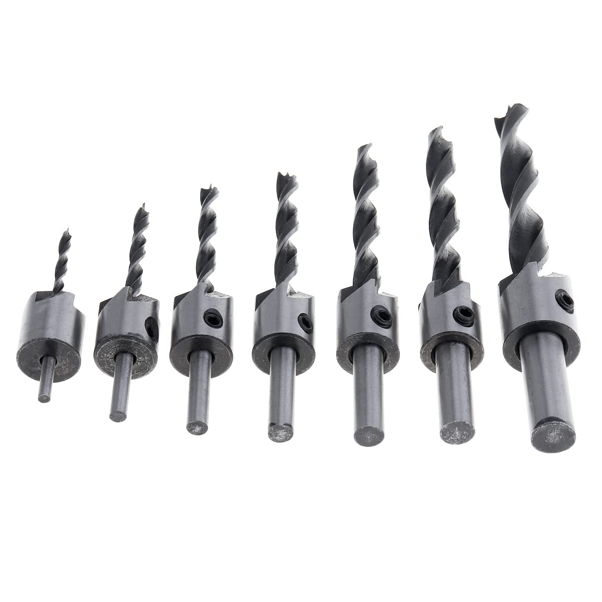 CLAHJQX Countersink Drill Bit Set, 7pcs 3-10mm HSS 5 Flute Round Handle Woodworking Chamfer Woodworking Drill Hole Drilling