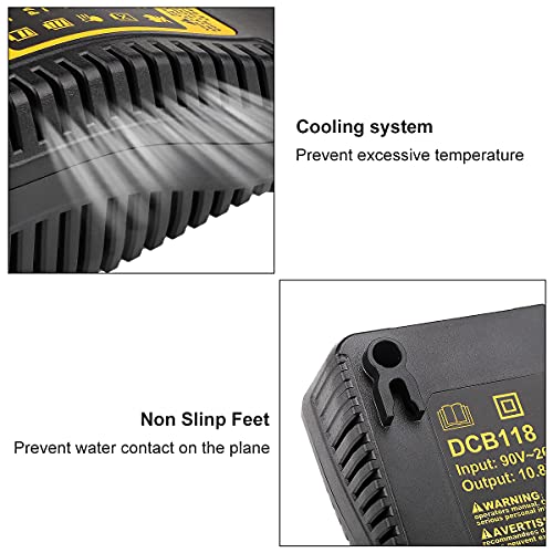 energup Fast Charger DCB118 Fit for 12V-20V Max Dewalt 20V Lithium-Ion Battery DCB205 DCB206 DCB203BT DCB204BT DCB127 Replace for DCB101 DCB102 DCB112 DCB115 DCB118 dewalt Battery Charger