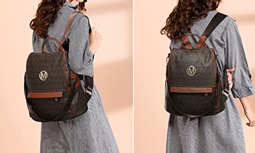 MKP Women Fashion Medium Anti-theft Backpack Purse (Coffee and Blue)