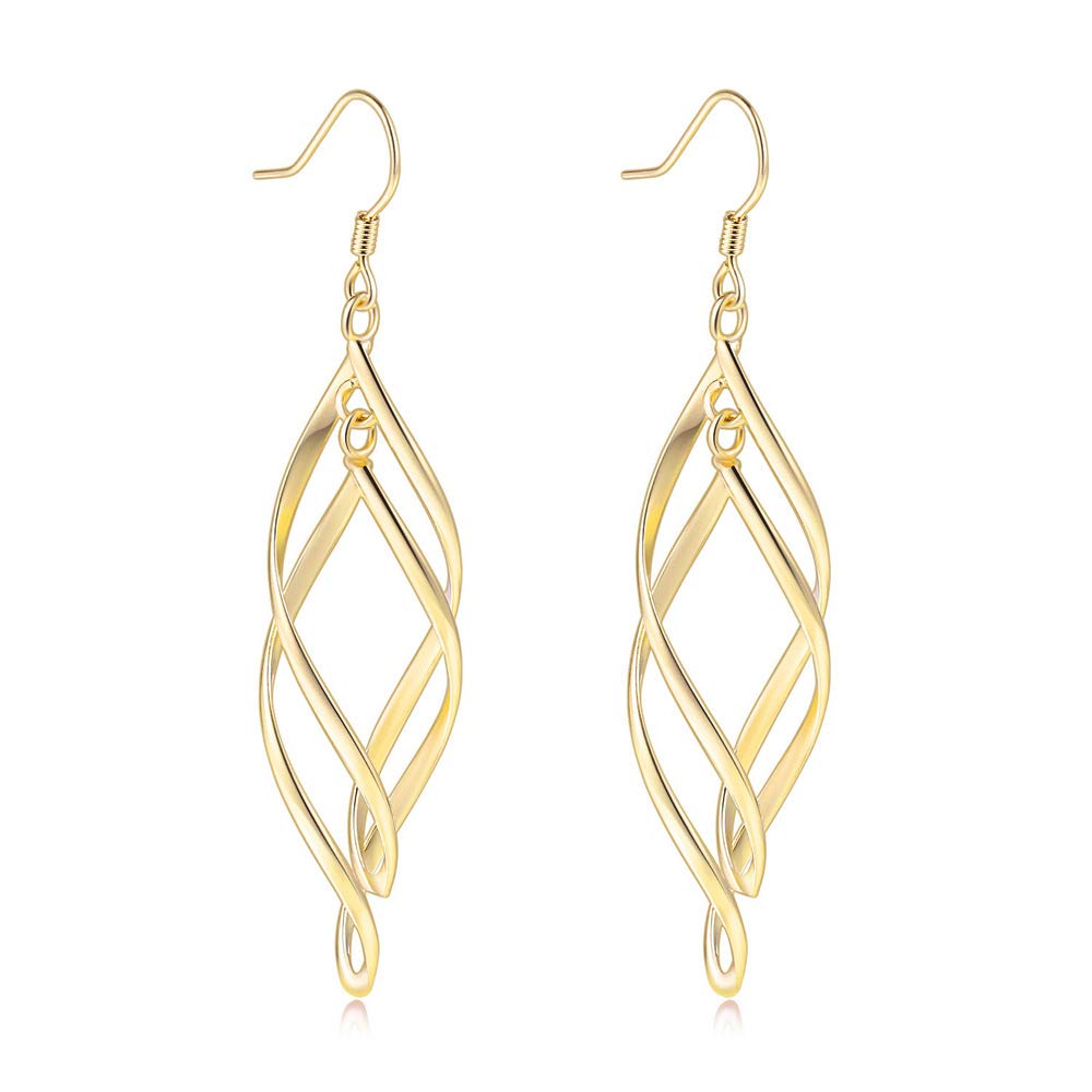 BSTGFTF 18K Gold Linear Swirl Wire Dangle Earrings for Women