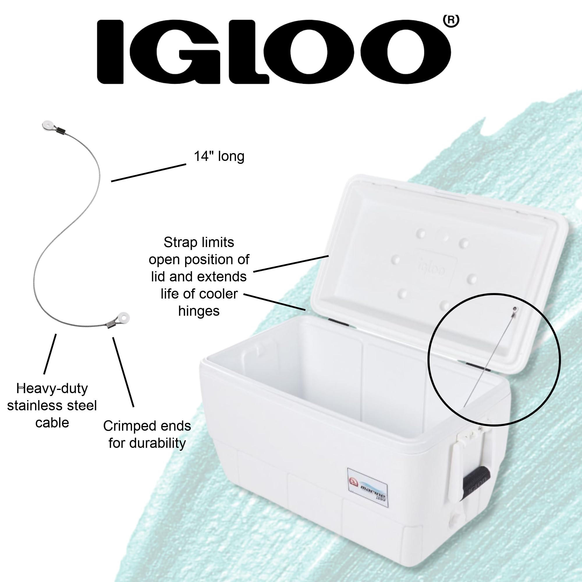 Igloo Cooler Cable Lid Strap, 14 Inch - Heavy Duty Stainless Steel