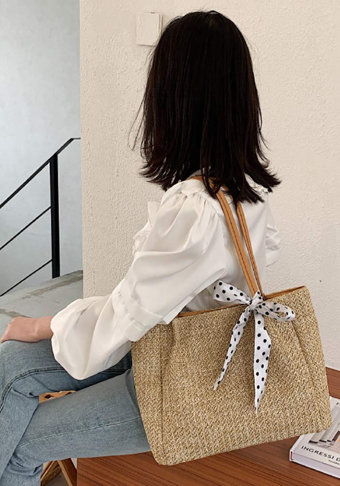 Obosoyo Straw Bags for Women Beach Bags Bowknot Shoulder Bags Straw Purse Summer Woven Bags