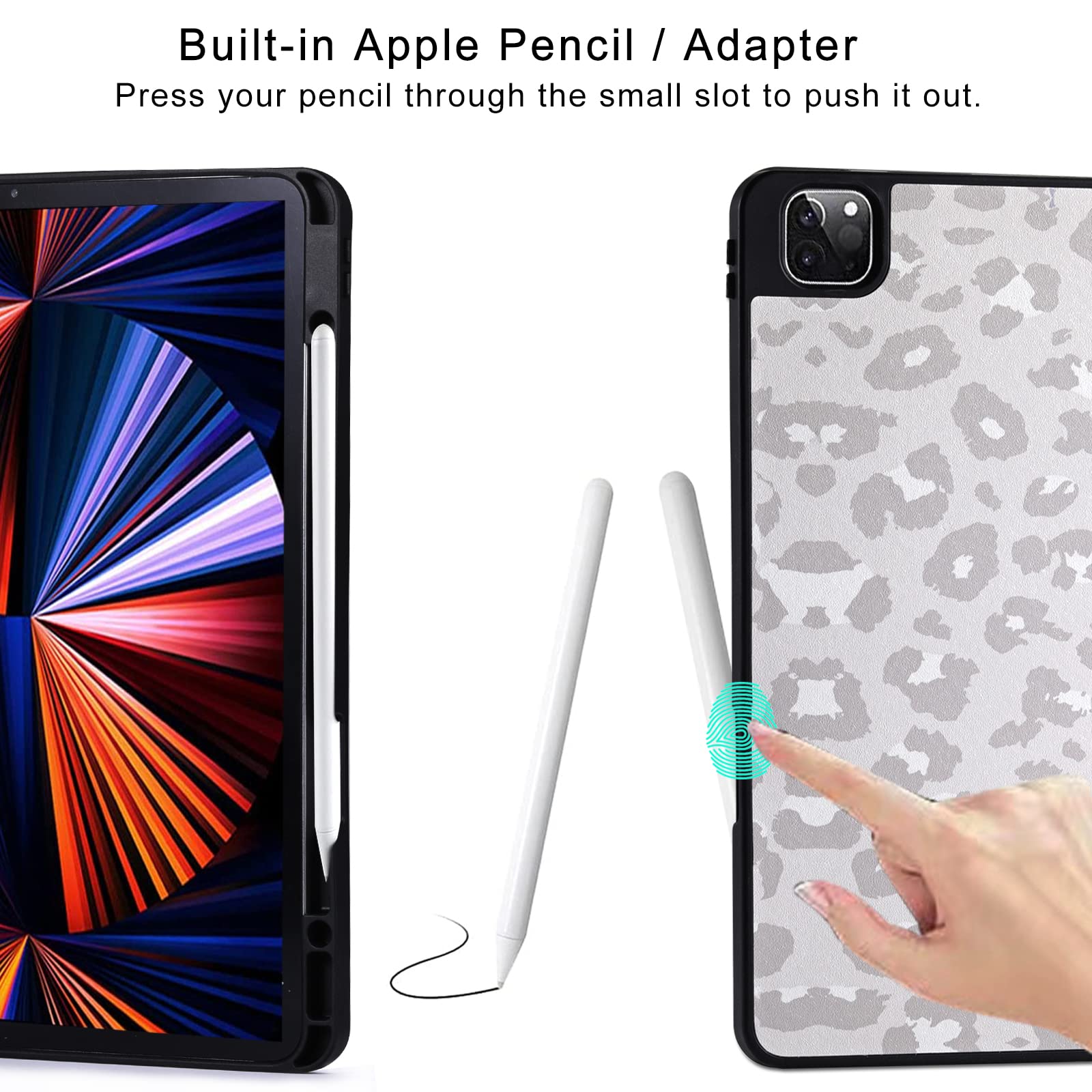 Gray Leopard Protective Cover for iPad Pro 12.9 inch with Pencil Holder Pocket for iPad Pro 12.9" 2022 6th 2021 5th 2020 4th 2018 3rd Gen Shockproof Case for iPad Pro 12.9" Newest