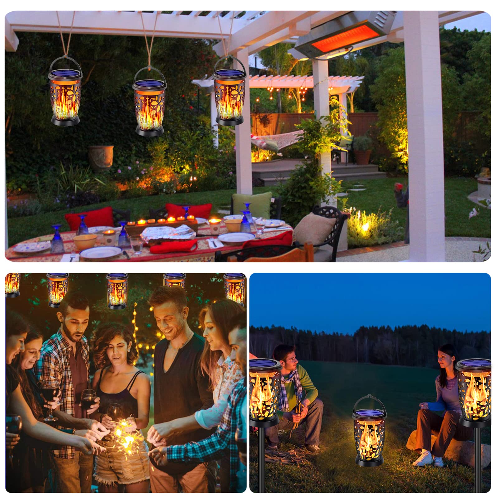 Ollivage Upgrade Hanging Solar Lanterns Outdoor Flickering Flame Solar Torches Lights Waterproof Landscape Lighting Solar Powered LED Flame Umbrella Lights for Garden Patio Yard Pathway Deck, 2P