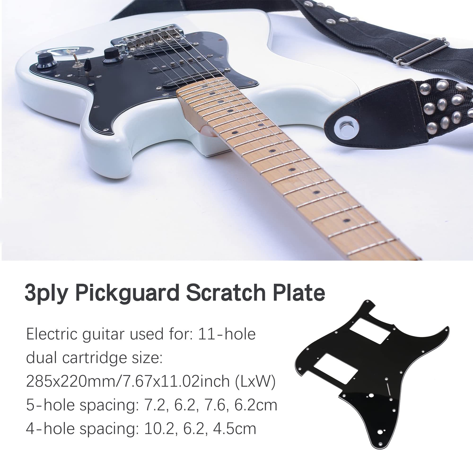 Bstinay 11 Hole Guitar Strat Pickguard HH Humbucker Standard Modern Style Pickguard Scratchplate 3Ply Black