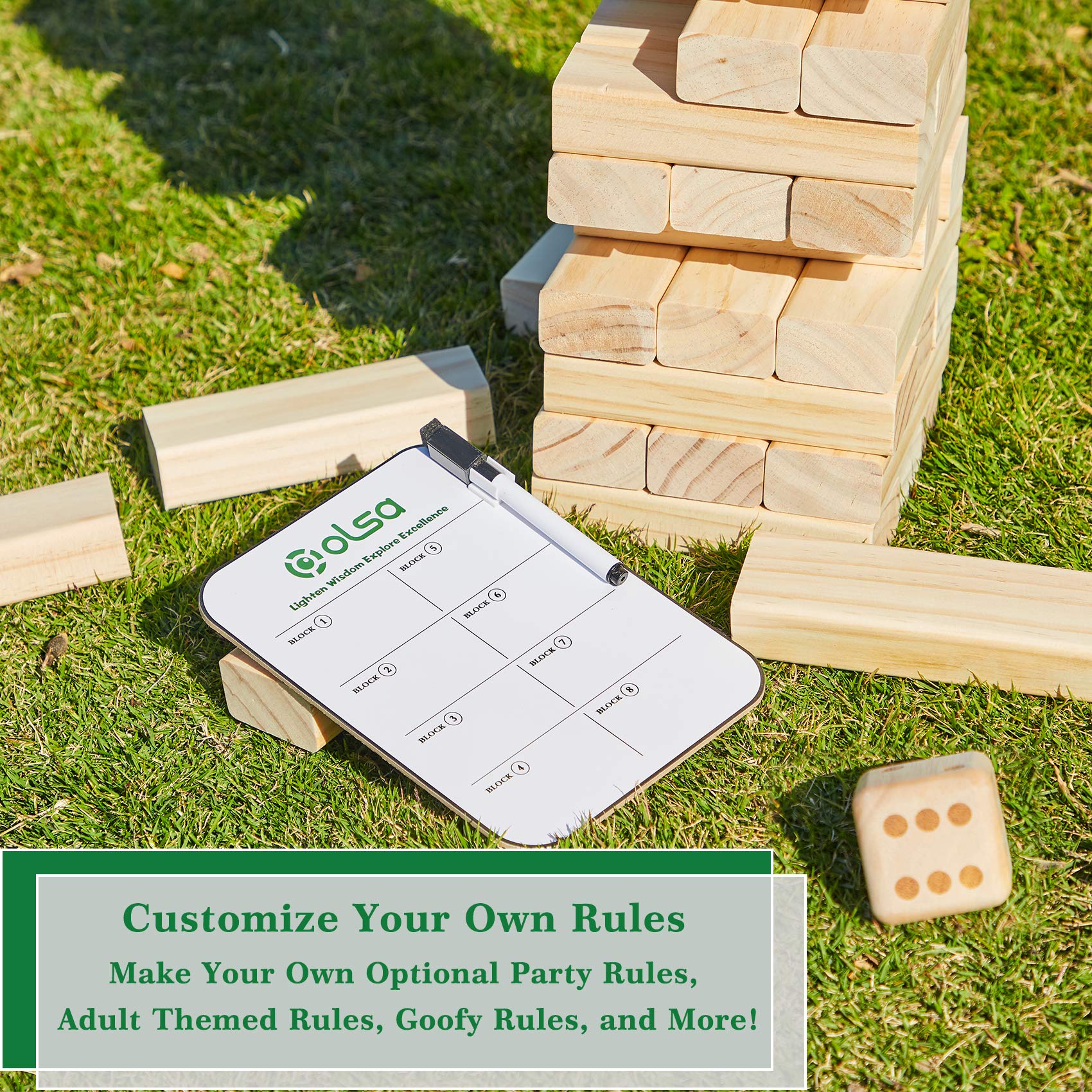 Olsa Giant Tumble Tower 60 PCS Wooden Block Stacking Games with Carrying Bag Classic Indoor & Outdoor Games for Kids Adults Family Backyard Lawn Beach Camping (Stack from 2.2 Ft to 5Ft)