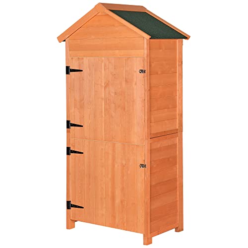 FRANSOUL Outdoor Wood Storage Shed Garden Storage Room, Waterproof Large Tool Storage Cabinet with Lockable Doors for Patio, Backyard, Lawn, Meadow, Farmland, Natural