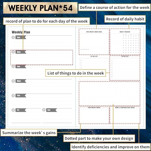 CAGIE Undated Planner Weekly and Monthly Planner with Inner Pocket Leather Organization To Do Notebook for Time Management Schedule 12 Months 54 Weeks, 5.7" x 8.3", Royal Blue