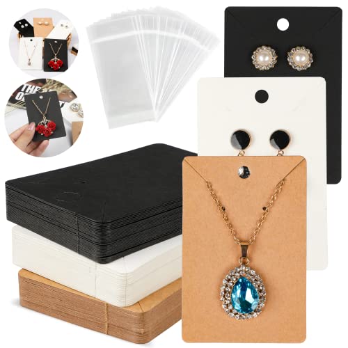 KLEANSE 3.5 x 2.3 inches Earring Cards for Selling - 150 Pack of Earring Display Cards with Self 150 Sealing Bags - Earring Packaging Supplies for Small Business - Necklace Cards, Jewelry Cards (Multi Color)