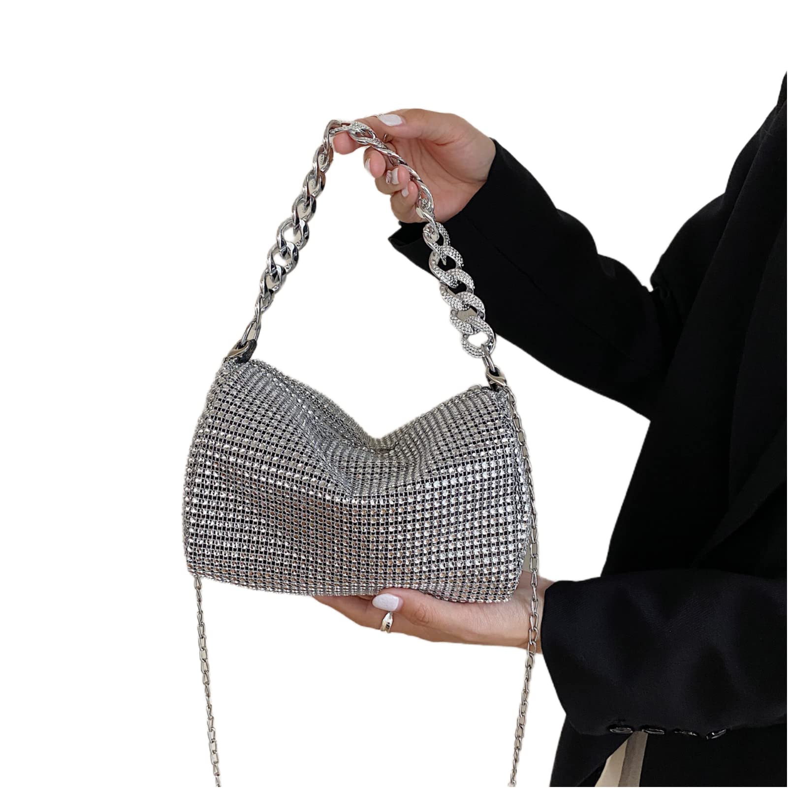 Bling Rhinestone Hobo Bag for Women Crystal Evening Handbag Underarm Bag Tote for Party Wedding